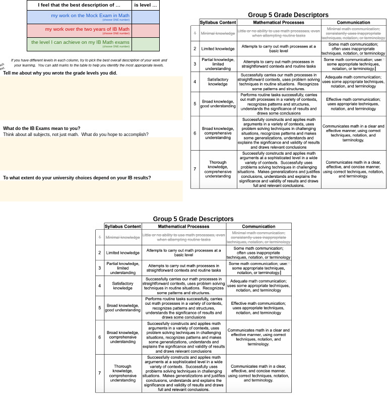 IB Math Descriptors Self Assessment (Shareable) | PDF