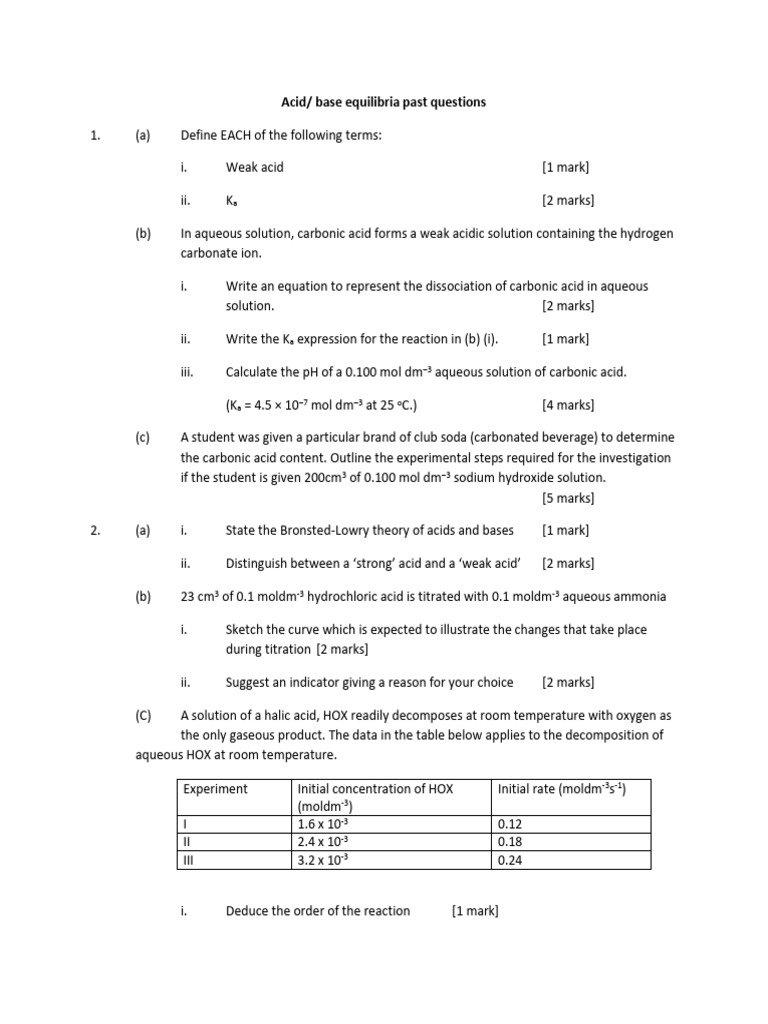 Acid Base Equilibria Past Papers | PDF | Acid | Ph