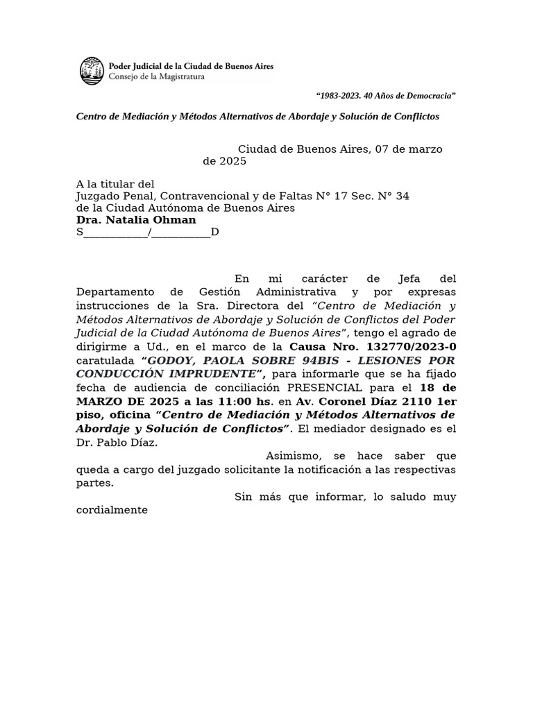 Oficio Al Juzgado Godoy | PDF