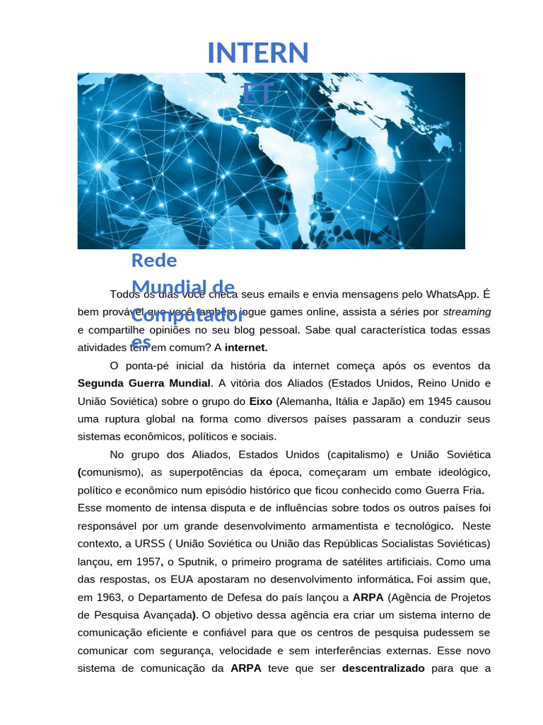 História Da Internet | PDF | Internet | Rede de computadores