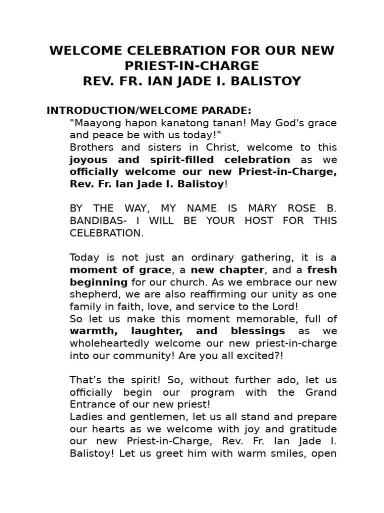 Welcome Celebration for Fr. Ian Balistoy | PDF | Christian Worship And ...