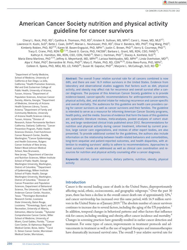 ACS Guidelines for Cancer Survivors | PDF | Cancer Survivor | Cancer
