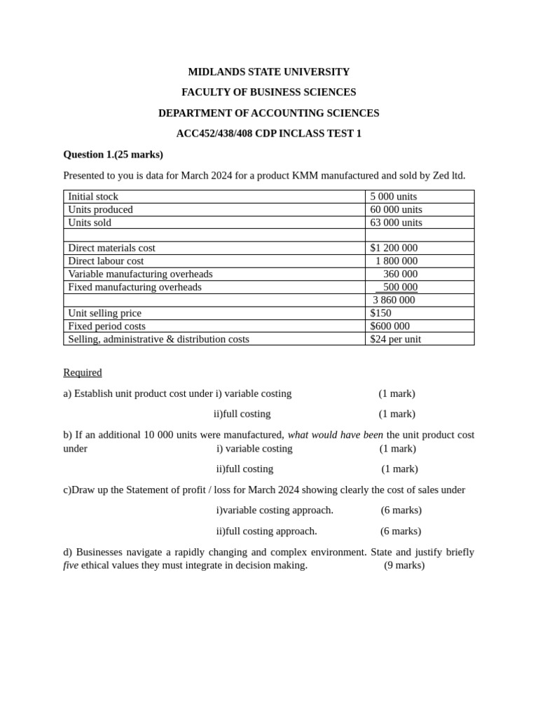 MSU Acc452 438 408 CDP Inclass test 1 090325 | PDF