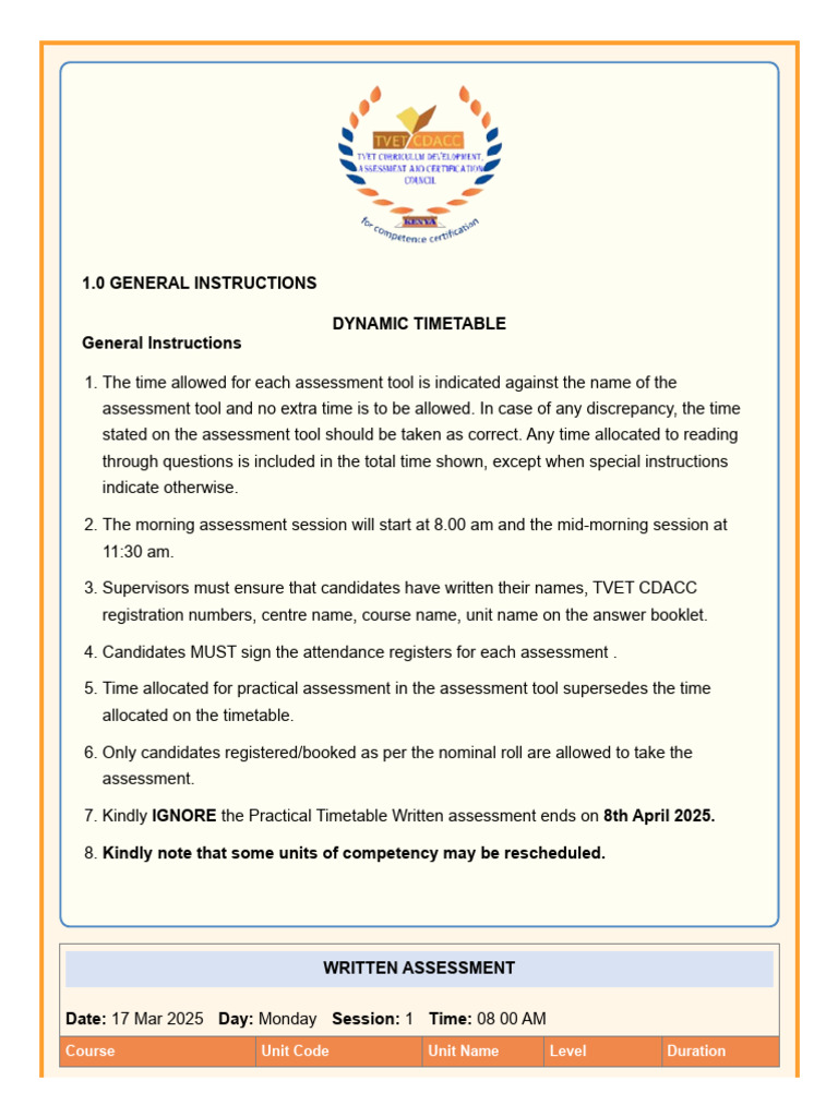 UPDATED RVTTI CDACC Timetable For March-April 2025series | PDF ...