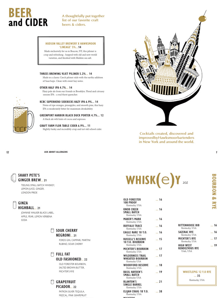 Hawksmoor Menu | PDF | Bourbon Whiskey | Cider