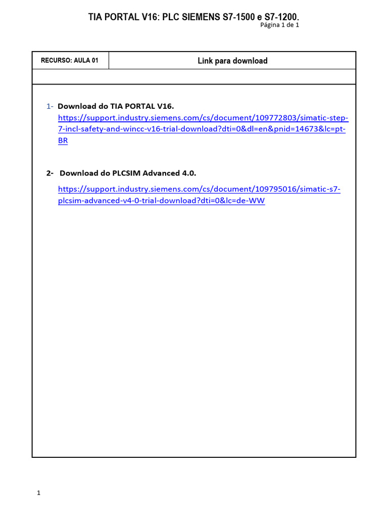 01 Link Download+Tia+Portal+V16+e+PLCSim+Advanced+4 0 | PDF