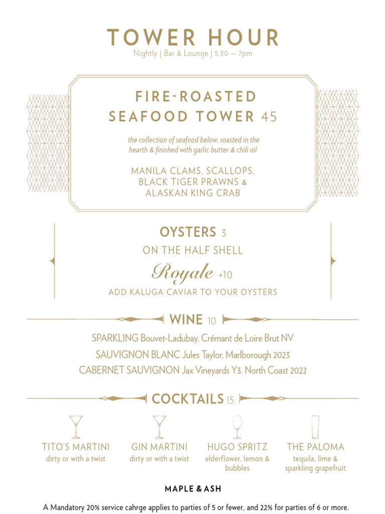 Tower Hour Menu at Maple & Ash | PDF | Fermented Drinks | Grape