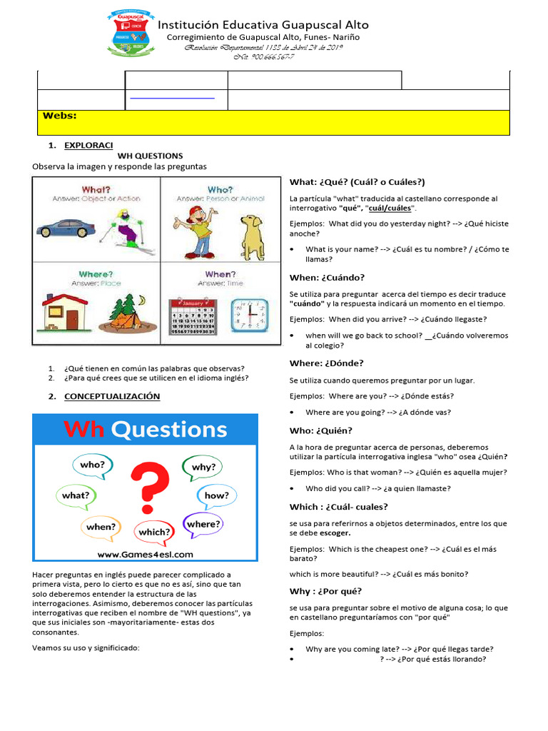 Ejemplos de WH Questions en Inglés y Español | PDF