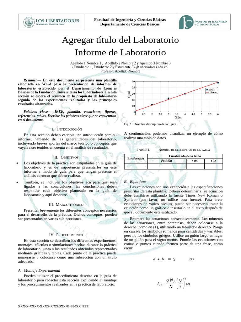 Plantilla Informe de Laboratorios Ciencias Básicas | PDF | Laboratorios | Comunicación humana