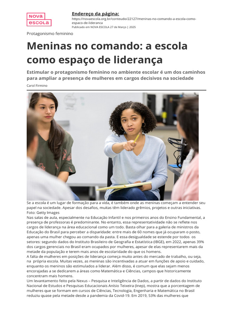 Meninas no Comando: Liderança Escolar | PDF | Escolas | Liderança