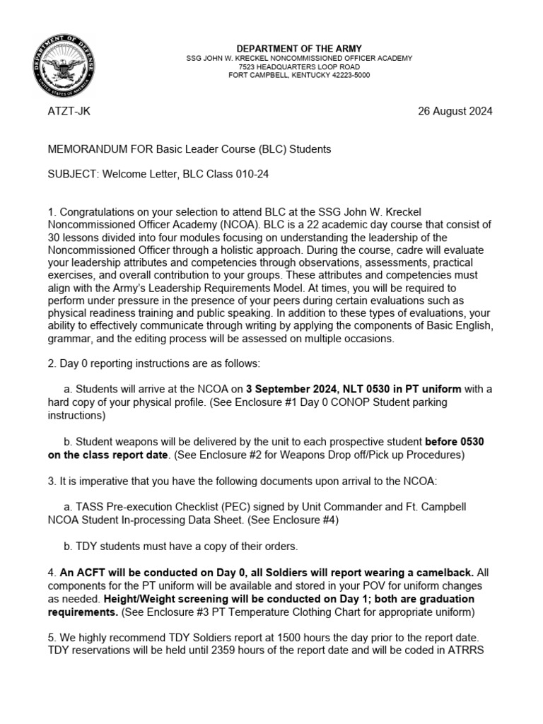 Welcome Letter BLC 010-24 | PDF