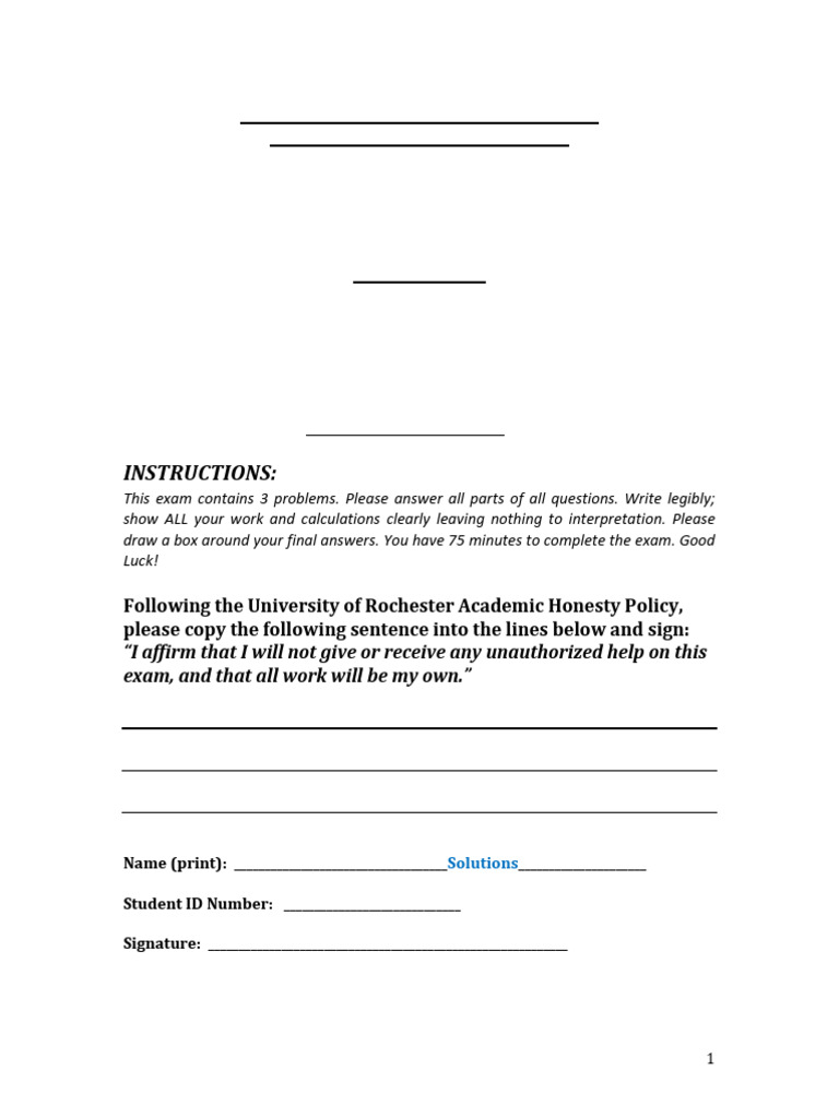 2019 CHE 441 Midterm Exam Solutions | PDF | Liquids | Soft Matter