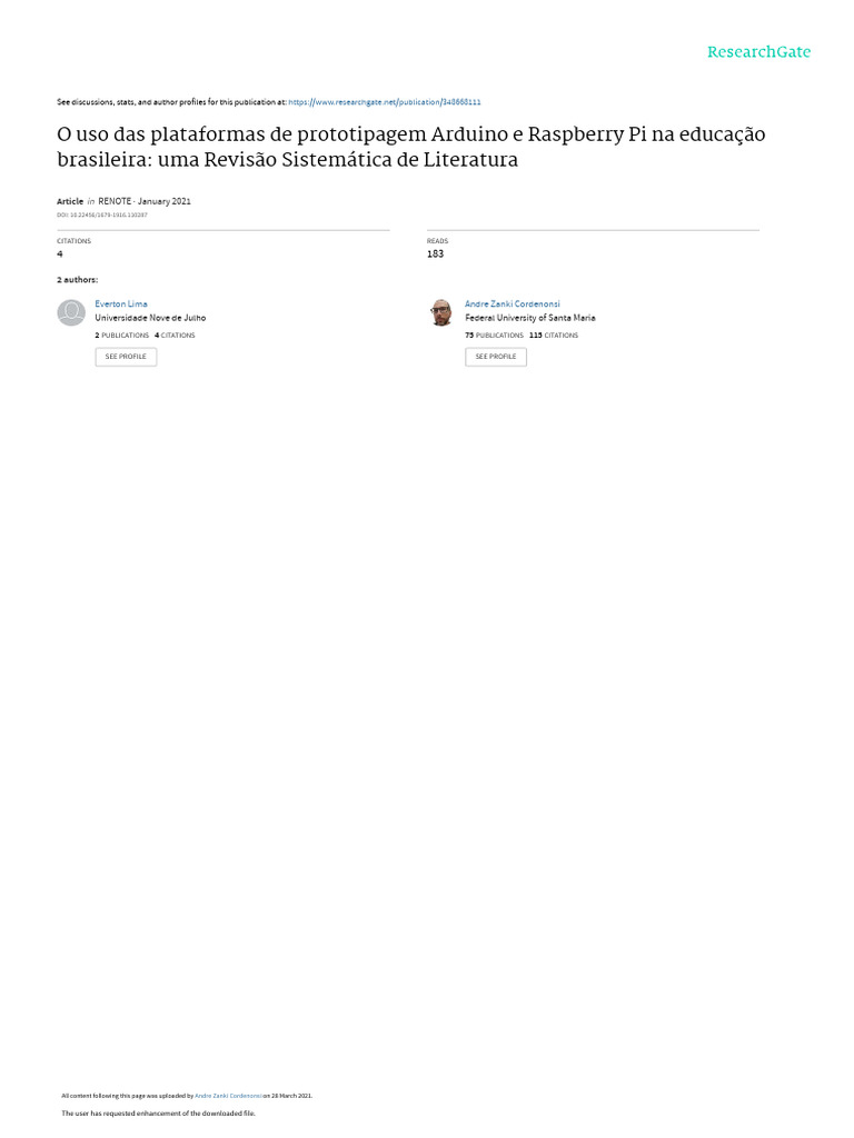 O Uso Das Plataformas de Prototipagem Arduino e Ra | PDF | Arduino | Aprendizado