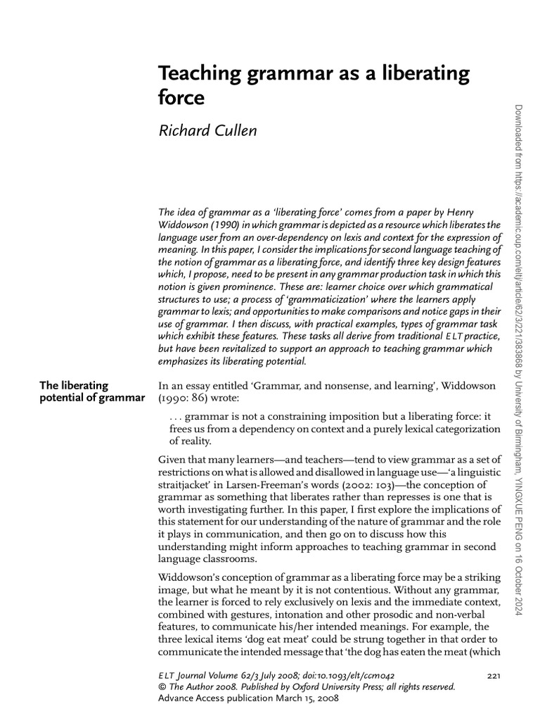 Teaching Grammar As A Liberating-Richard Cullen | PDF | Hubble Space ...