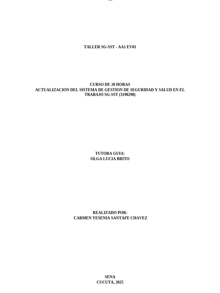Taller Sena 1 - Act SG SST 20 Horas | PDF | Valores