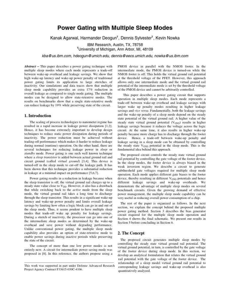 Power Gating With Multiple Sleep Modes | PDF | Field Effect Transistor ...