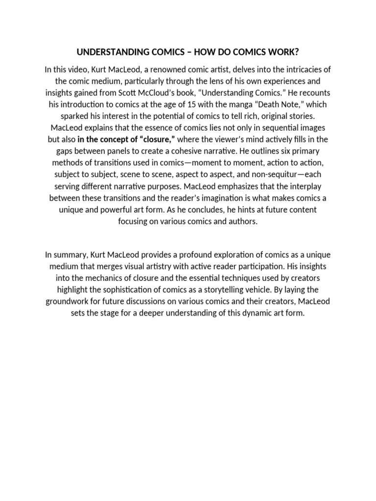 Understanding Comics - An Video Essay About Comics | PDF