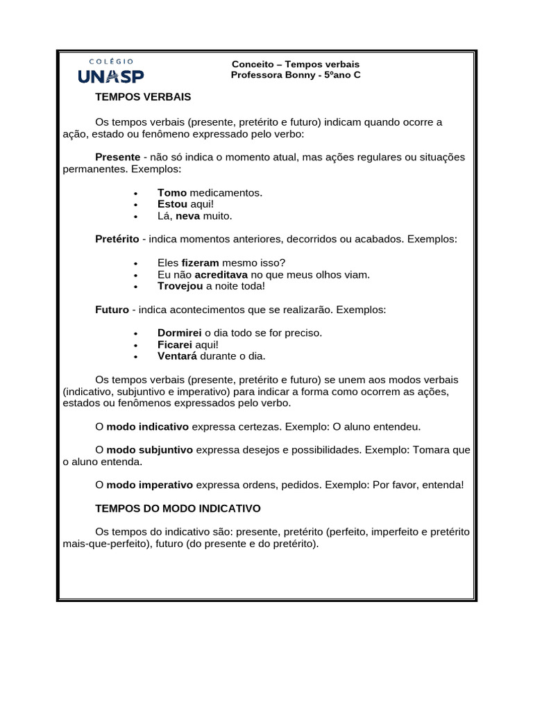 Conceito - Tempos verbais | PDF
