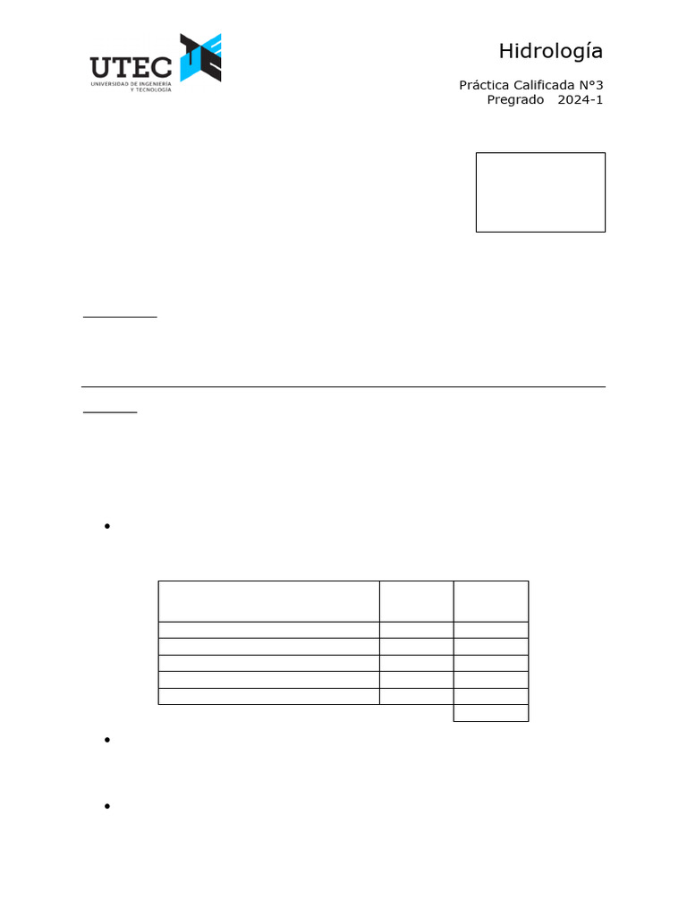 AM3001-Hidrologia PC3 2024-1 | PDF | Descarga (hidrología) | Ciencias de la Tierra