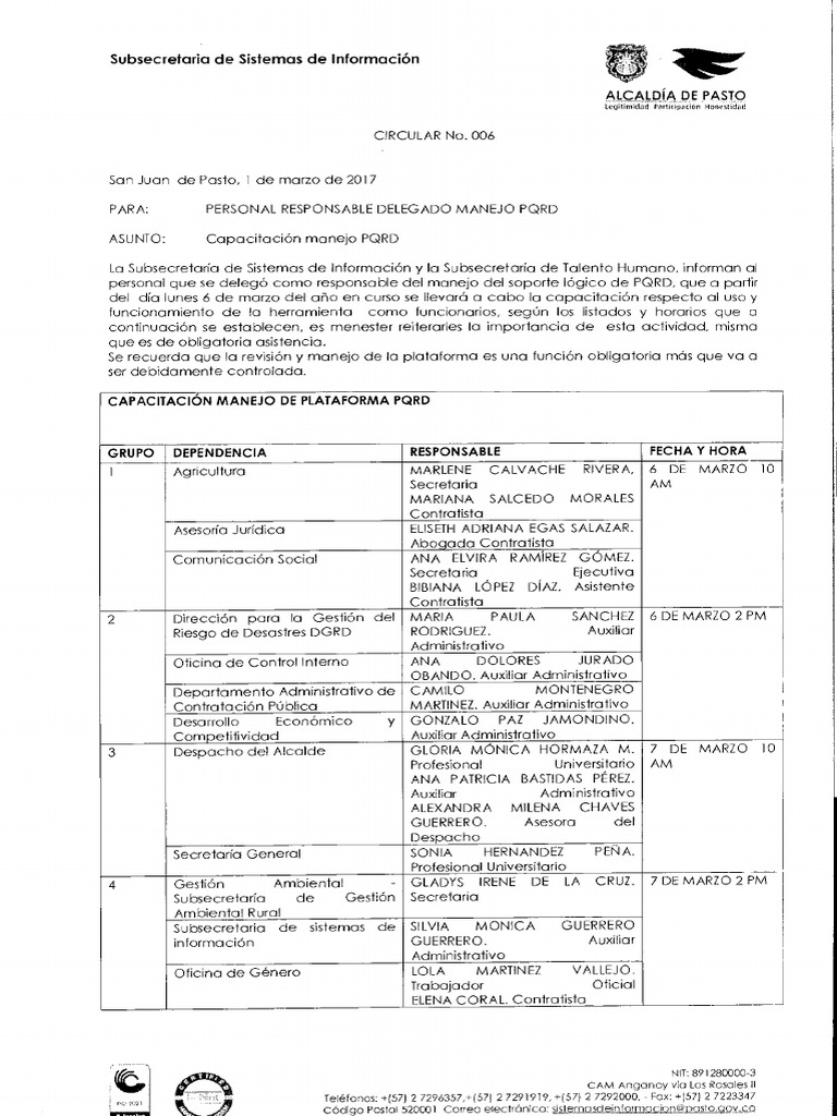 circular_006_sistemas_de_informacion_capacitacion_manejo_PQRD | PDF