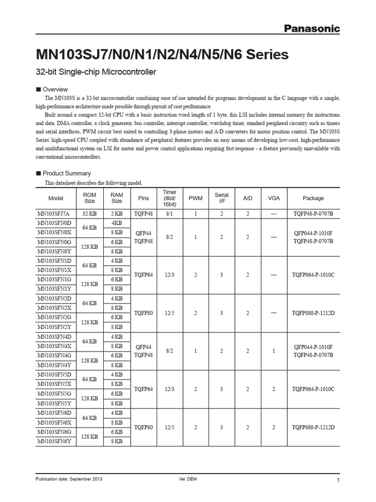 MN103S 32-bit Microcontroller Overview | PDF | Microcontroller | Analog ...