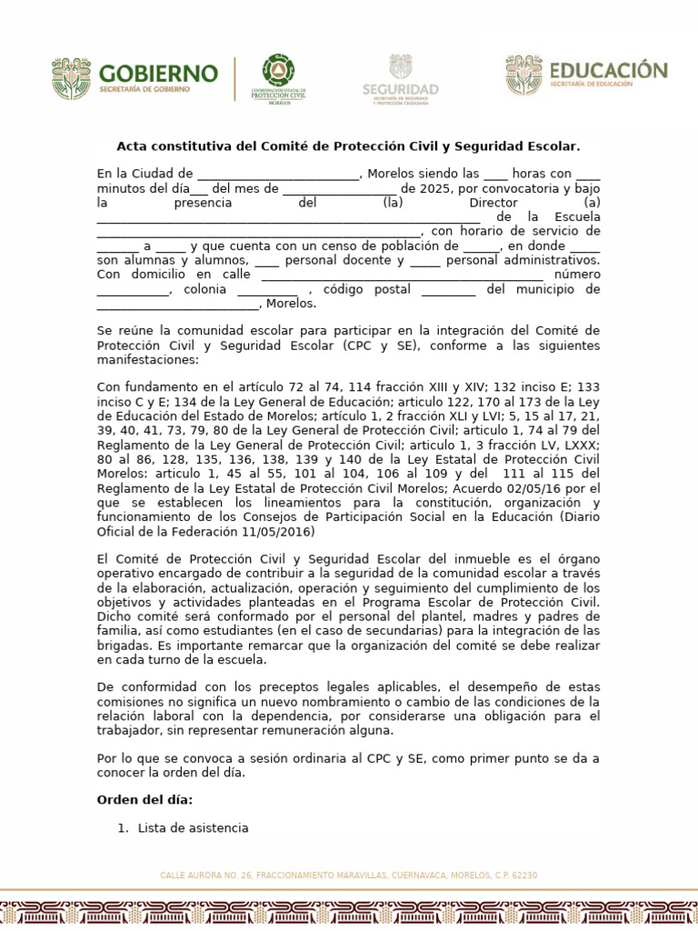 Acta Constitutiva Escuelas | PDF | Defensa Civil | Gobierno