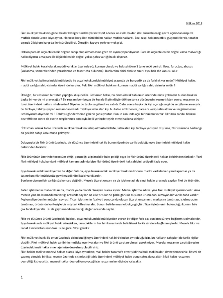 Fikri Ve S_nai Mülkiyet Ders Notlar | PDF