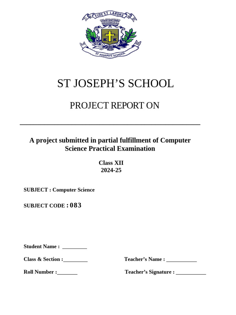 PROJECT REPORT COMPUTER SCIENCE Cover Page Docx | PDF