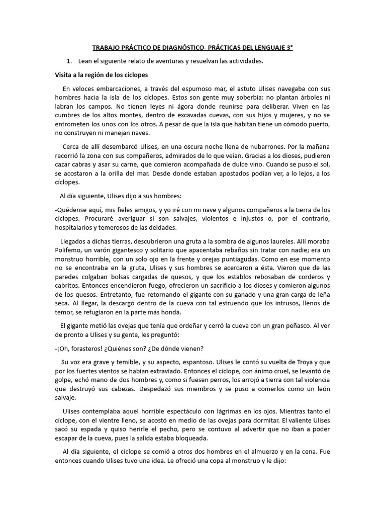 Trabajo Pr-Ctico de Diagn-Stico 3 - 2025-1 | PDF | Odiseo | Odisea