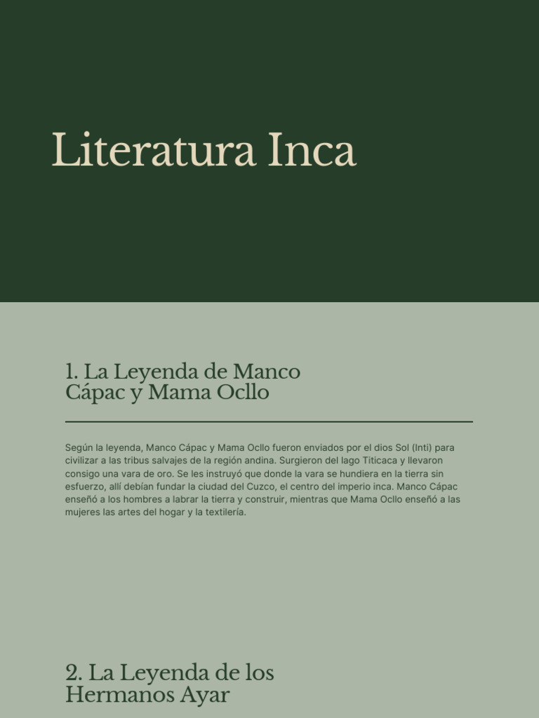 Literatura Inca - Presentación | PDF | Imperio Inca
