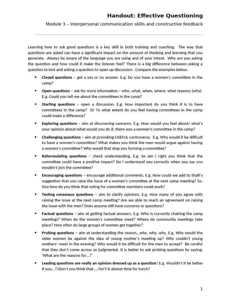 HO4 Effective Questioning | PDF | Job Interview | Social Psychology