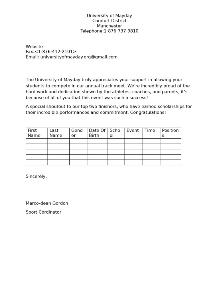 Marco-Dean Gordon Letter | PDF