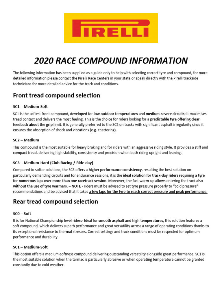 2020 Pirelli Compounding Chart | PDF | Formula Racing | World Auto Racing Series
