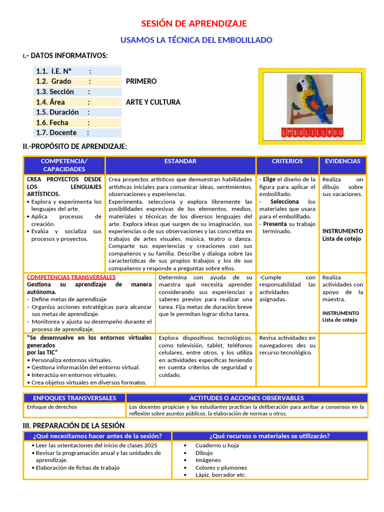 D5 A2 Sesion Arte Usamos La Técnica Del Embolillado | PDF | Aprendizaje