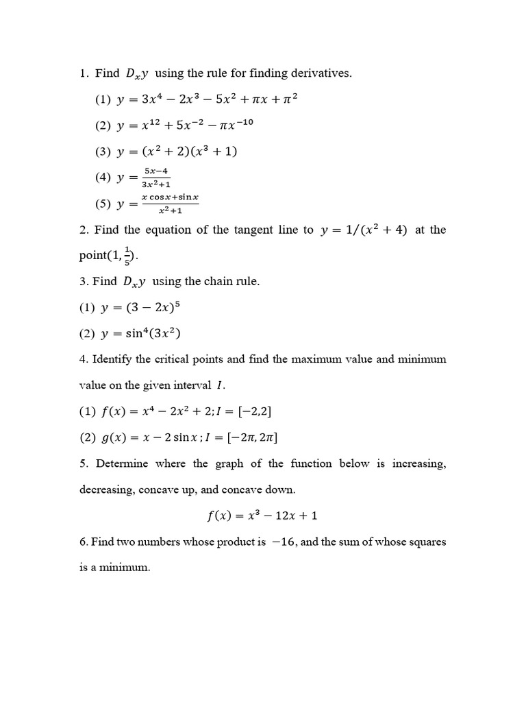 Calculus Derivatives and Critical Points | PDF