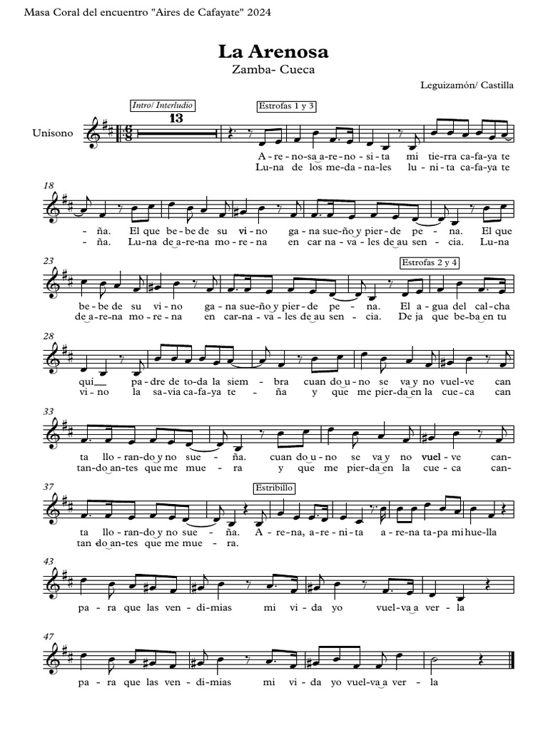 Letra de "La Arenosa" | PDF