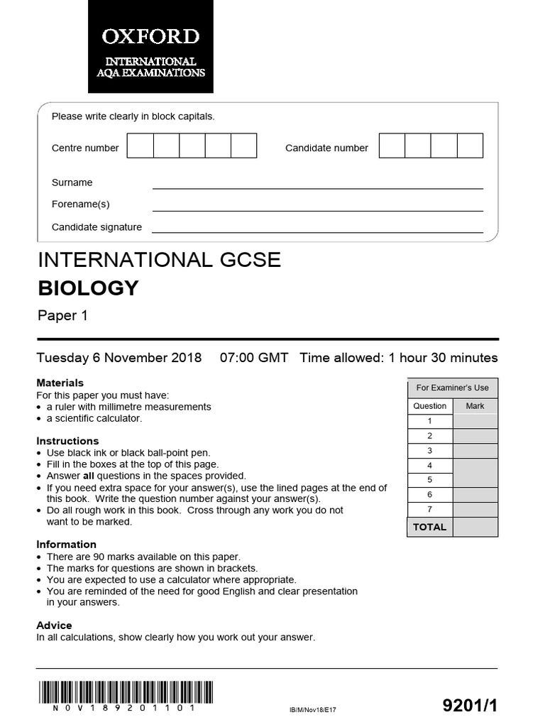 GCSE Biology Past Paper 1 Nov 18 | PDF | Breathing | Photosynthesis