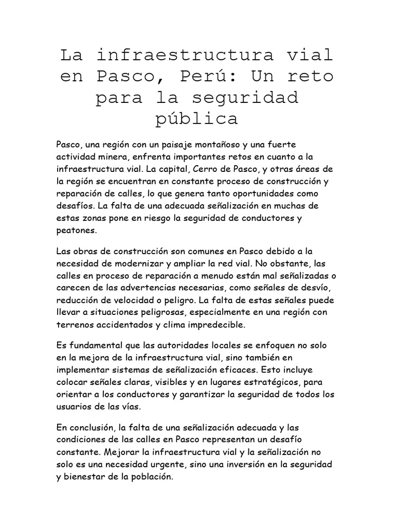 La Infraestructura Vial en Pasco | PDF