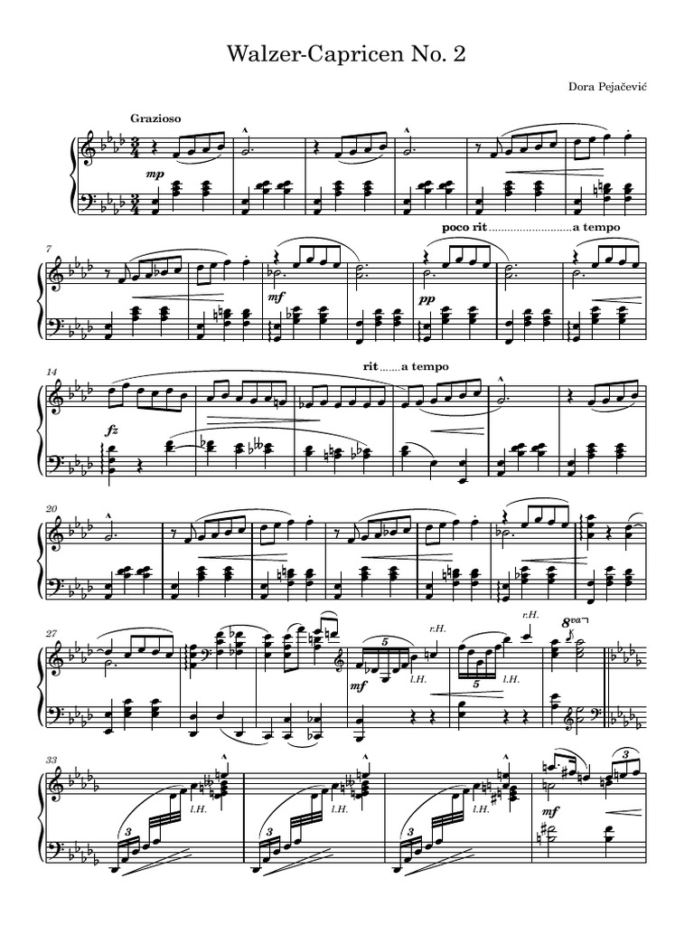 First Steps Piano Piece - Pejacevic Walzer Capricen No2 - Score | PDF | Musical Forms | Elements ...