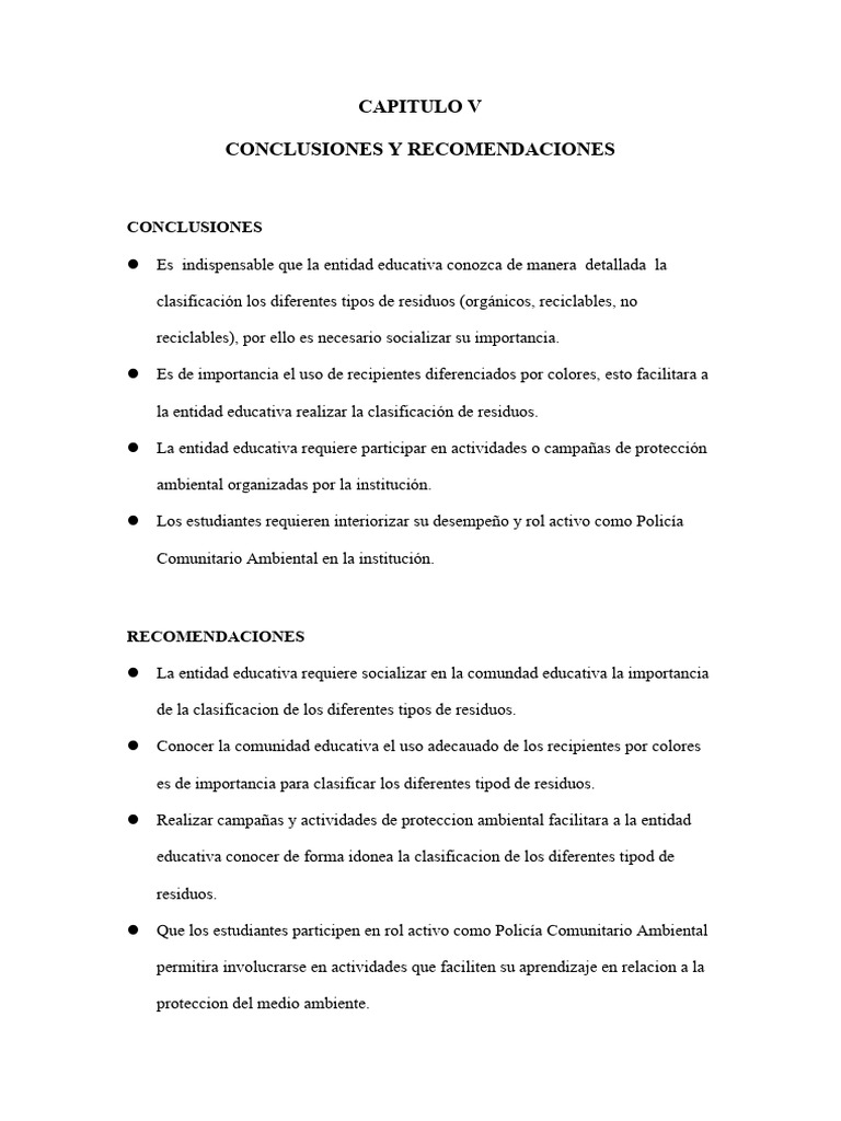 Capitulo V Conclusiones Y Recomendaciones | PDF