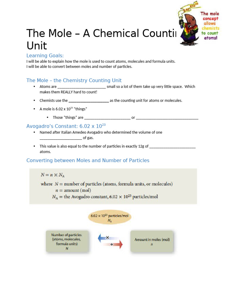 Lesson 1 The Mole - A Chemical Counting Unit | PDF | Mole (Unit ...