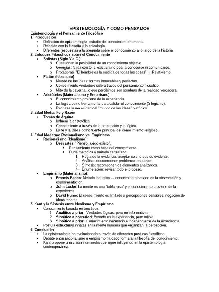 EPISTEMOLOGÍA Y COMO PENSAMOS resumen | PDF | Empirismo | Conocimiento