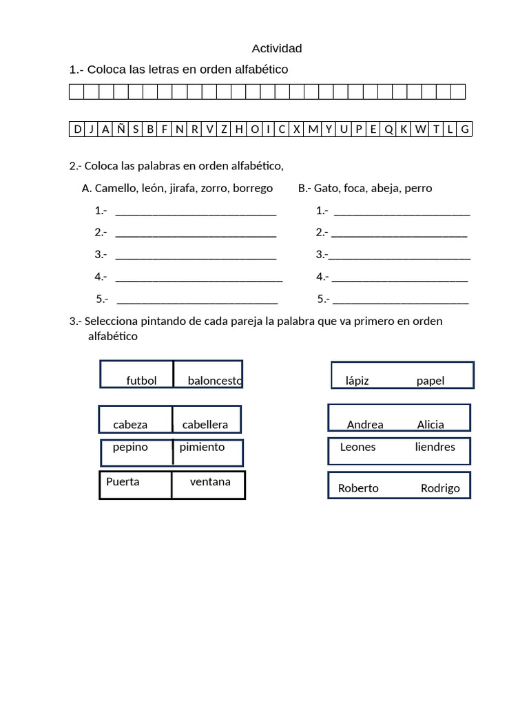 Actividades de Orden Alfabético para Primaria | PDF