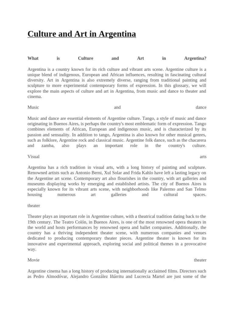 Arts and Culture in Argentina | PDF | Argentina | South America