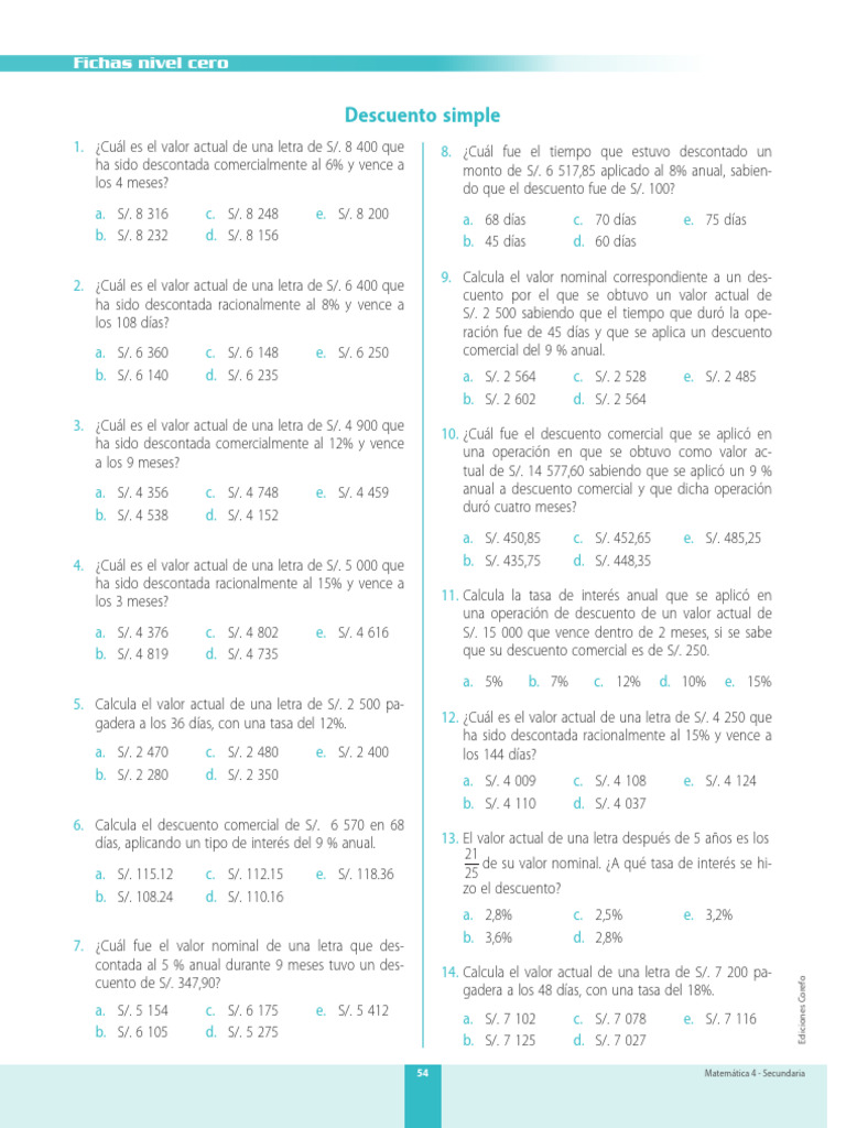 Ejercicios de Descuento Simple en Matemáticas | PDF