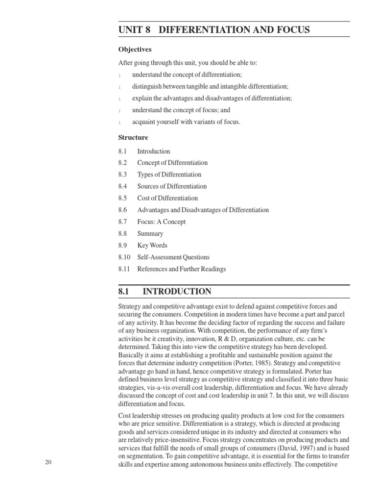Unit 8 Differentiation and Focus: Objectives | PDF | Competitive ...
