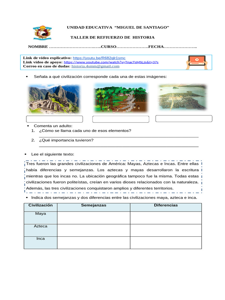 Refuerzo Historia 3ros | PDF | Imperio Inca | Civilización maya