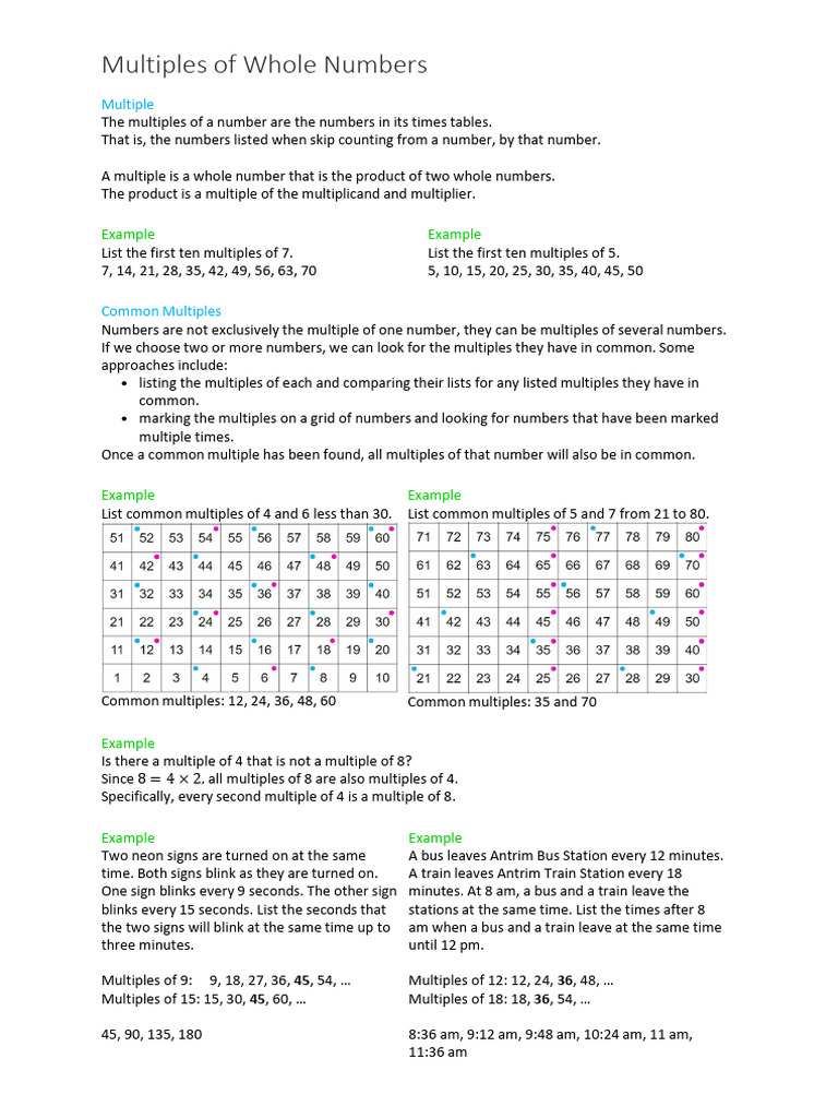 Multiples of Whole Numbers | PDF