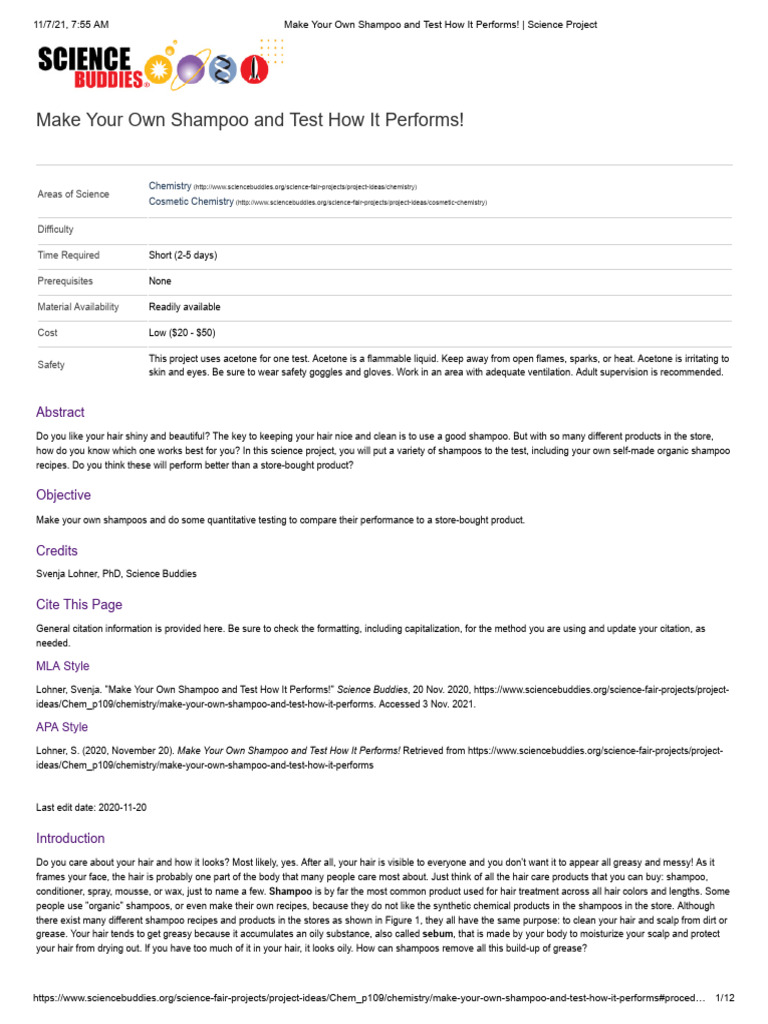 DIY Shampoo: Performance Testing Project | PDF | Shampoo | Surfactant