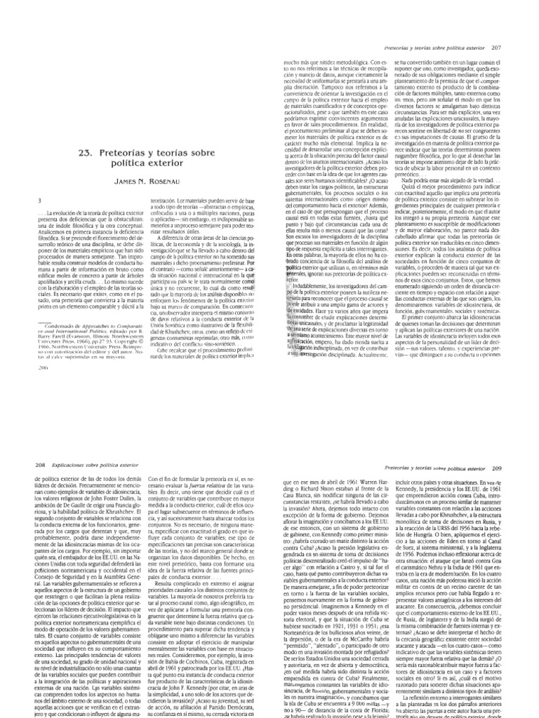 Preteorías y Teorías Sobre Política Exterior - James Rosenau | PDF ...